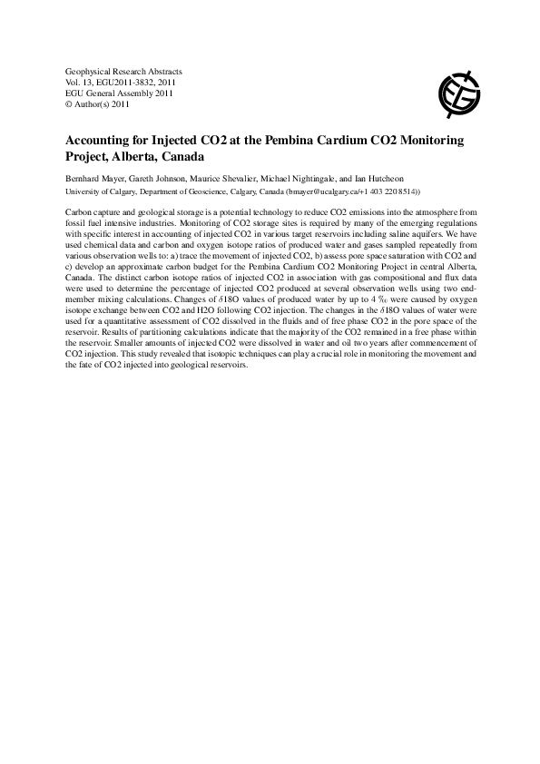 (PDF) Accounting for Injected CO2 at the Pembina Cardium CO2 Monitoring ...