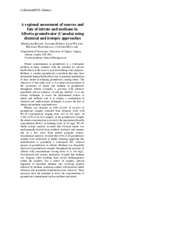 (PDF) A Regional Assessment of Sources and Fate of Nitrate and Methane ...