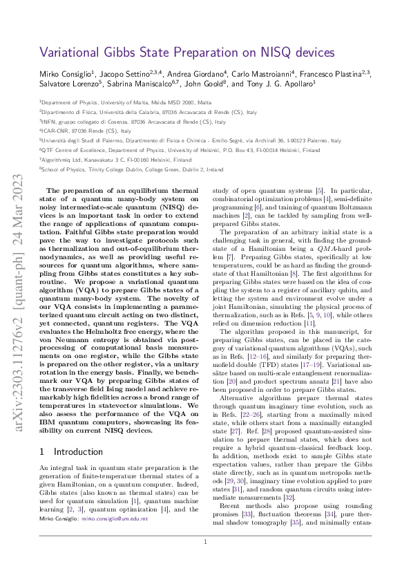 (PDF) Variational Gibbs State Preparation on NISQ devices