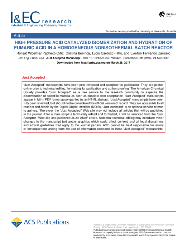 (PDF) High Pressure Acid Catalyzed Isomerization and Hydration of ...