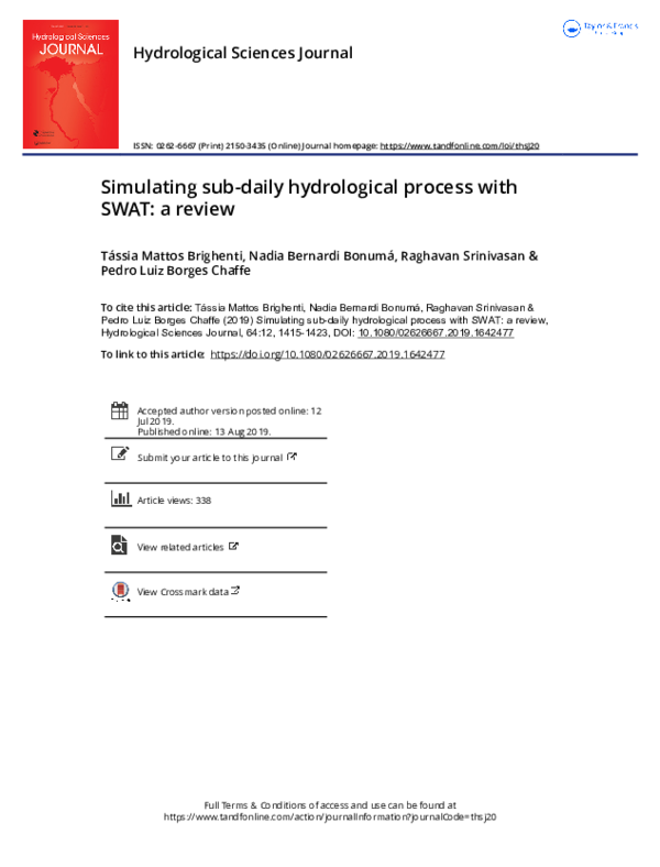 (PDF) Simulating sub-daily hydrological process with SWAT: a review