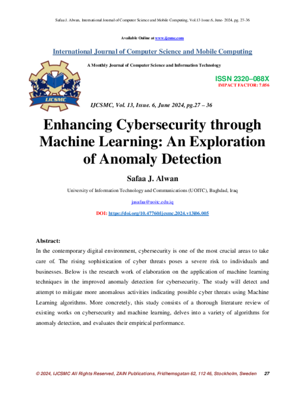 (PDF) Enhancing Cybersecurity through Machine Learning: An Exploration ...