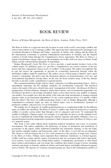 (PDF) Review of Kidane Mengisteab, the Horn of Africa. London: Polity ...