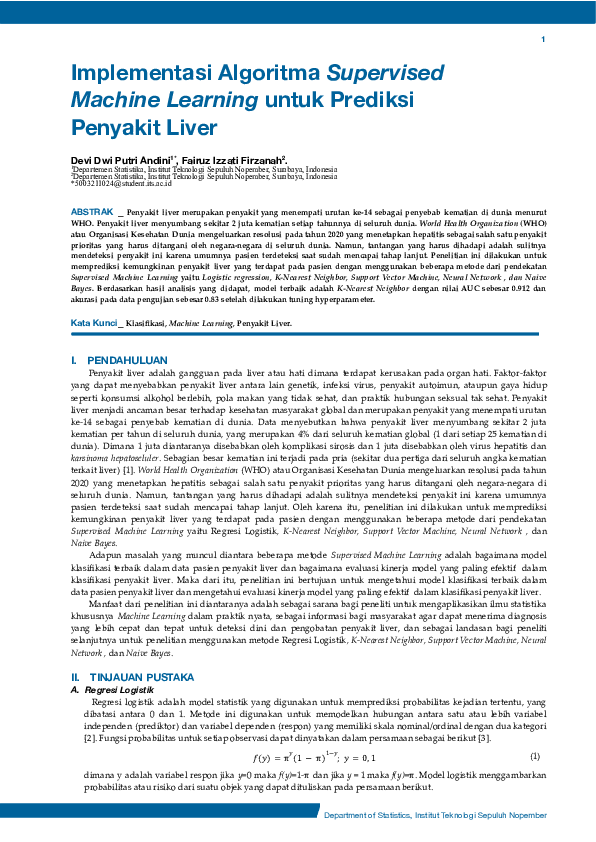 (PDF) Implementasi Algoritma Supervised Machine Learning untuk Prediksi ...