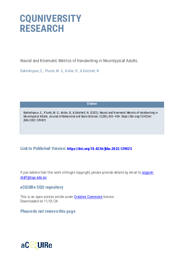 (PDF) Neural and Kinematic Metrics of Handwriting in Neurotypical Adults
