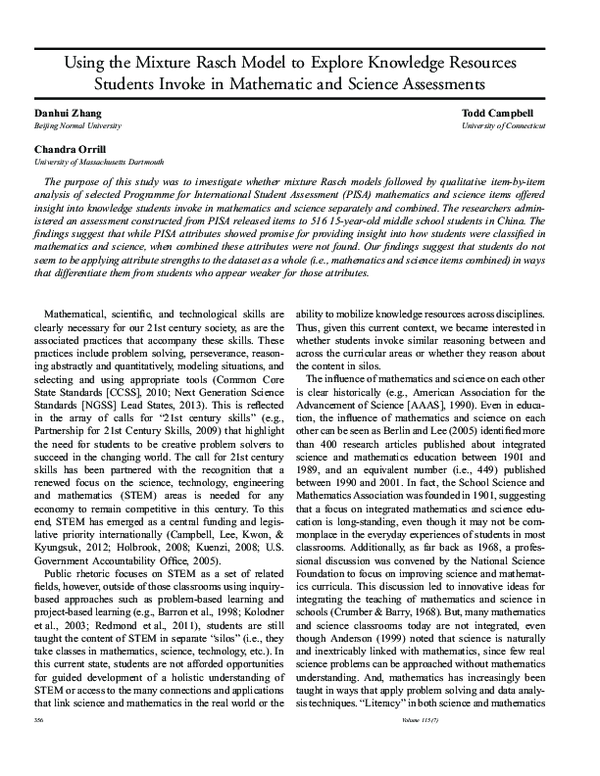 (PDF) Using the Mixture Rasch Model to Explore Knowledge Resources Students Invoke in Mathematic ...