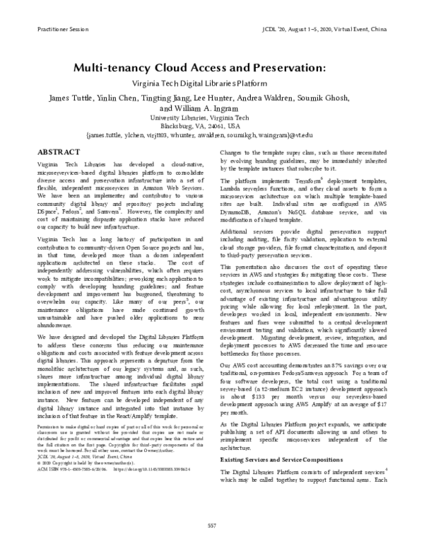 (PDF) Multi-tenancy Cloud Access and Preservation