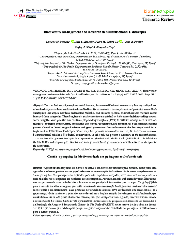 (PDF) Biodiversity Management and Research in Multifunctional Landscapes