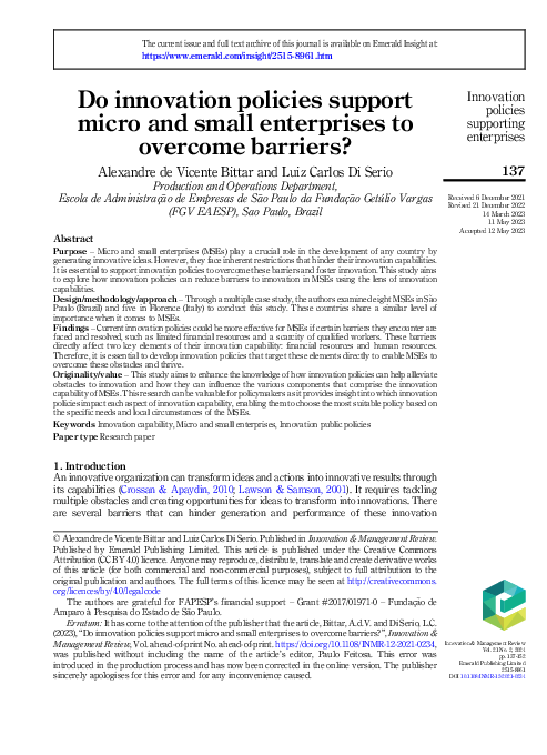 (PDF) Do innovation policies support micro and small enterprises to ...