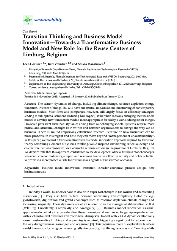 (PDF) Transition Thinking and Business Model Innovation–Towards a Transformative Business Model ...