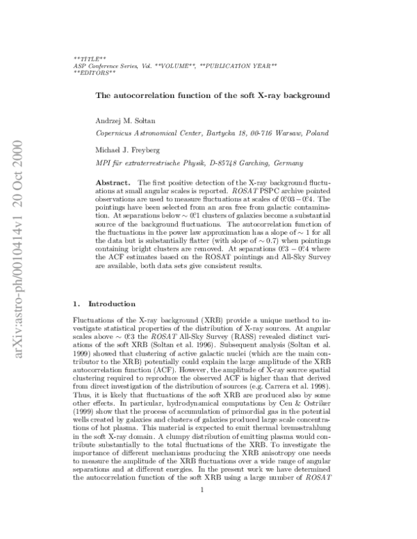 The autocorrelation function of the soft X-ray background