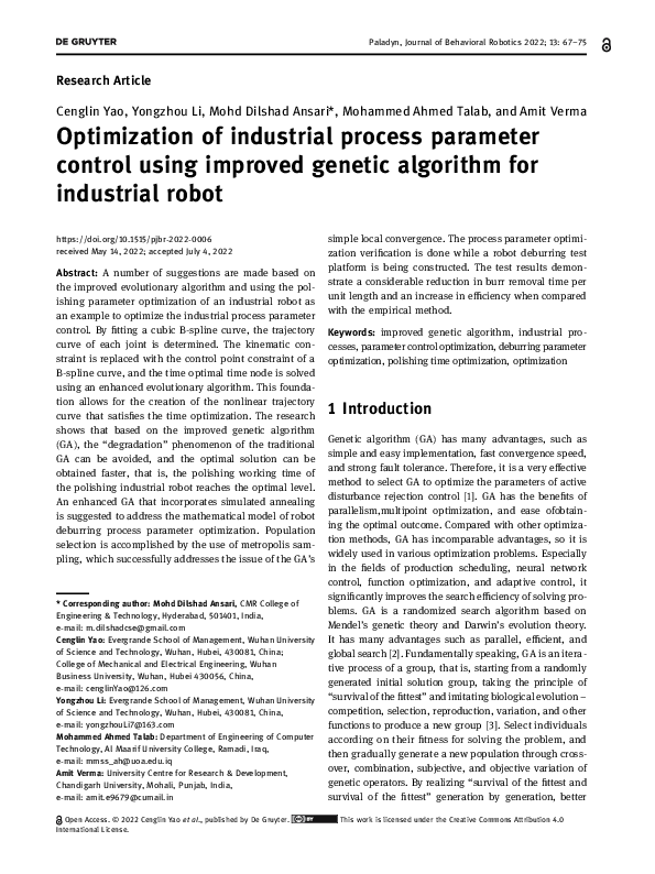 (PDF) Optimization of industrial process parameter control using improved genetic algorithm for ...