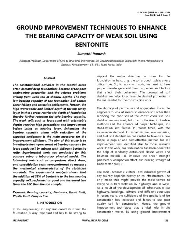 (PDF) GROUND IMPROVEMENT TECHNIQUES TO ENHANCE THE BEARING CAPACITY OF WEAK SOIL USING BENTONITE
