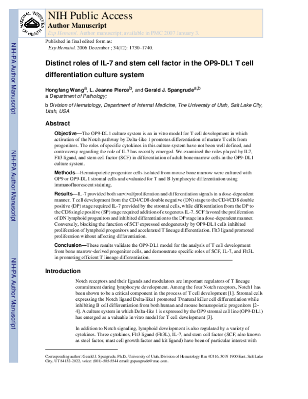 (PDF) Distinct roles of IL-7 and stem cell factor in the OP9-DL1 T-cell ...