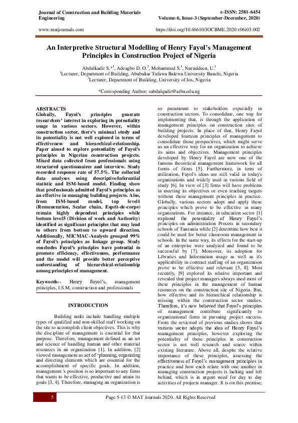 (PDF) An Interpretive Structural Modelling of Henry Fayol's Management Principles in ...