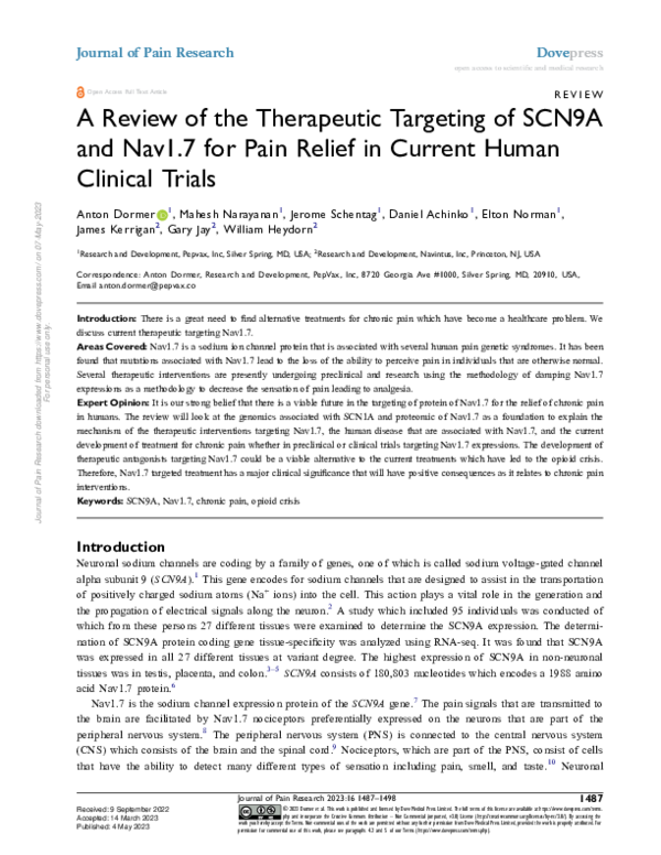 (PDF) A Review of the Therapeutic Targeting of SCN9A and Nav1.7 for ...