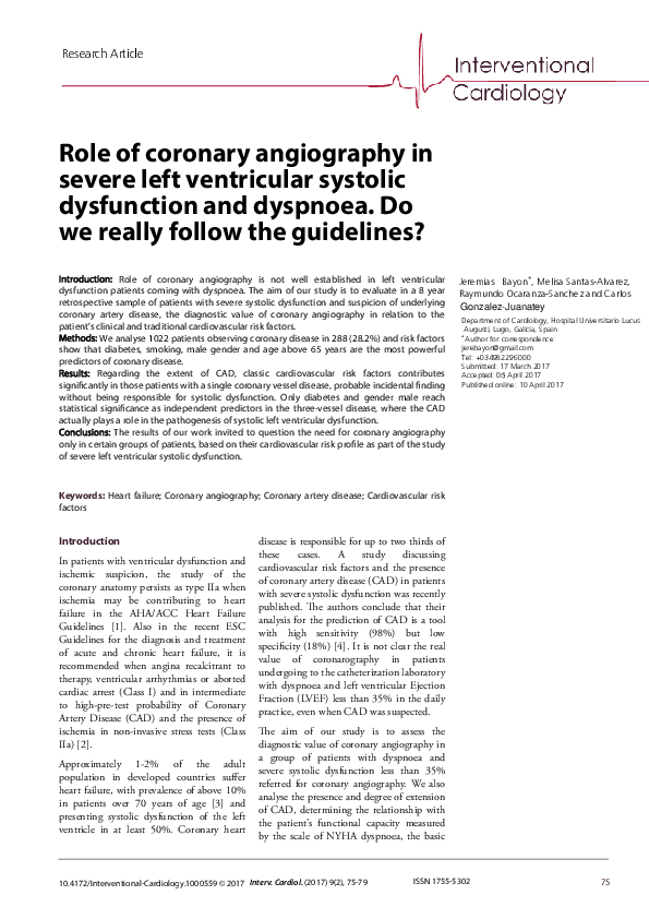 (PDF) Role of coronary angiography in severe left ventricular systolic ...