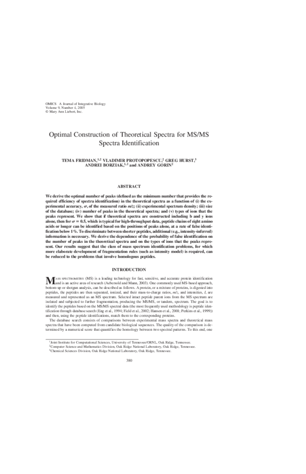 (PDF) Optimal Construction of Theoretical Spectra for MS/MS Spectra ...
