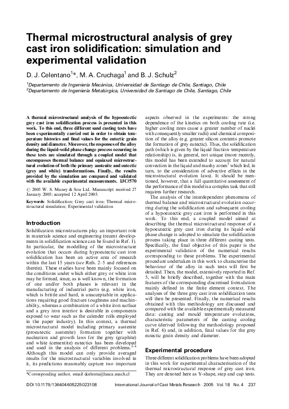 (PDF) Thermal microstructural analysis of grey cast iron solidification: simulation and ...