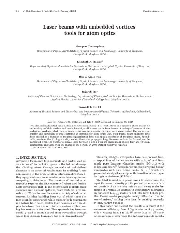 (PDF) Laser beams with embedded vortices: tools for atom optics