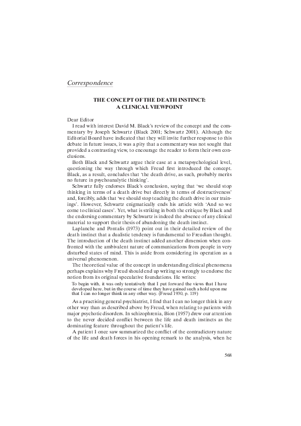 (PDF) The Concept of the Death Instinct: A Clinical Viewpoint