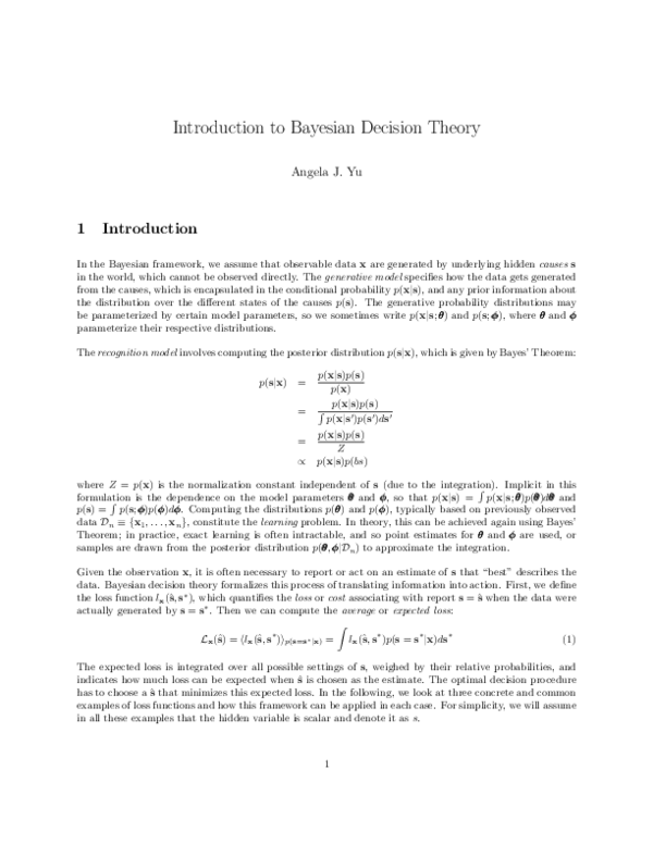 (PDF) Introduction to Bayesian Decision Theory