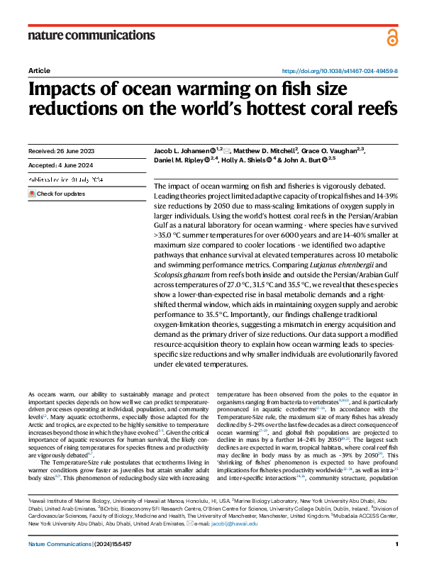 (PDF) Impacts of ocean warming on fish size reductions on the world’s ...