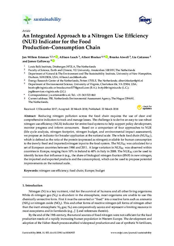(PDF) An Integrated Approach to a Nitrogen Use Efficiency (NUE ...