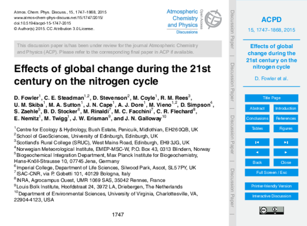 (PDF) Effects of global change during the 21st century on the nitrogen ...