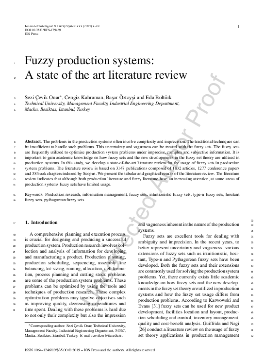 (PDF) Fuzzy production systems: A state of the art literature review