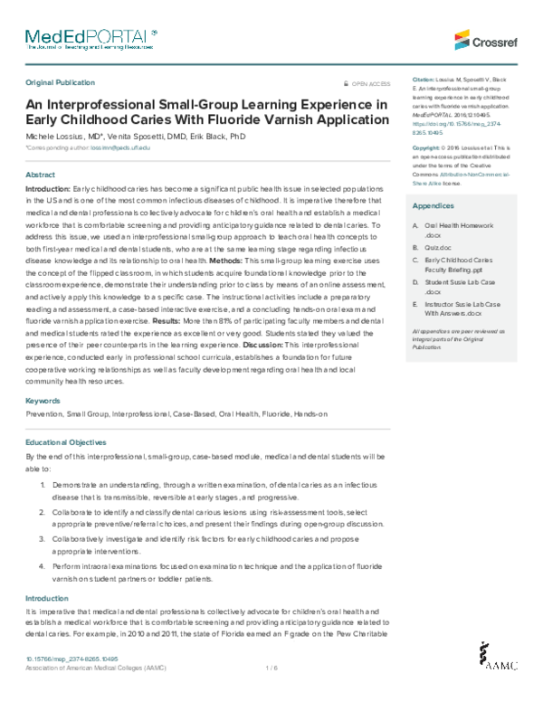 (PDF) An Interprofessional Small-Group Learning Experience in Early ...
