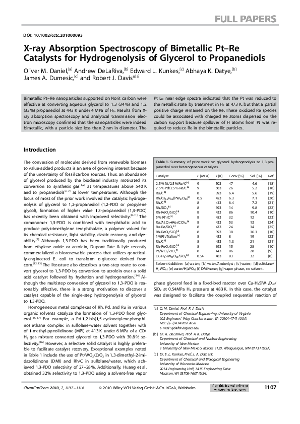 (PDF) X-ray Absorption Spectroscopy of Bimetallic Pt-Re Catalysts for ...