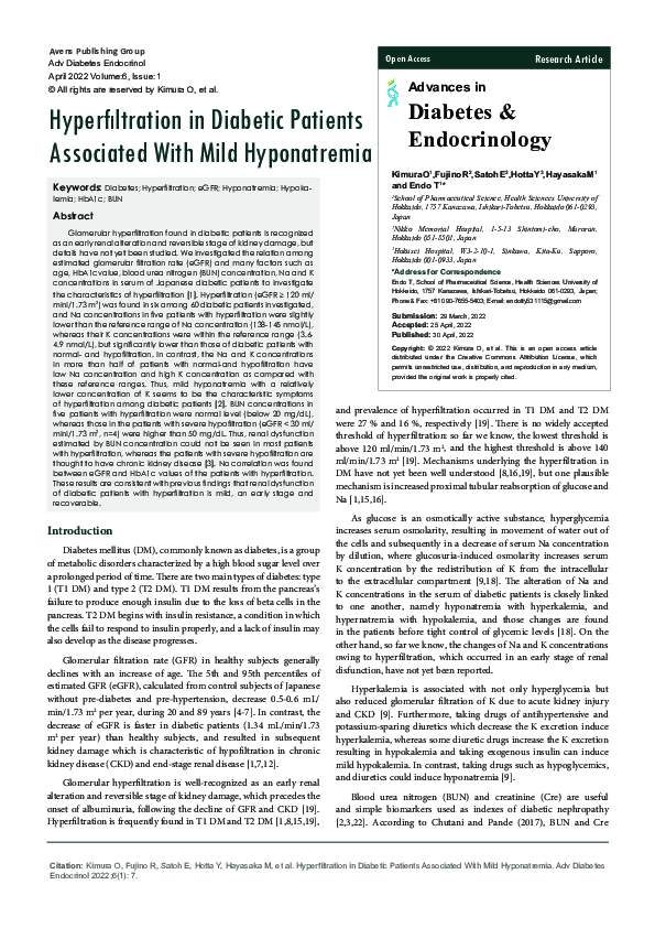 (PDF) Hyperfiltration in Diabetic Patients Associated With Mild ...