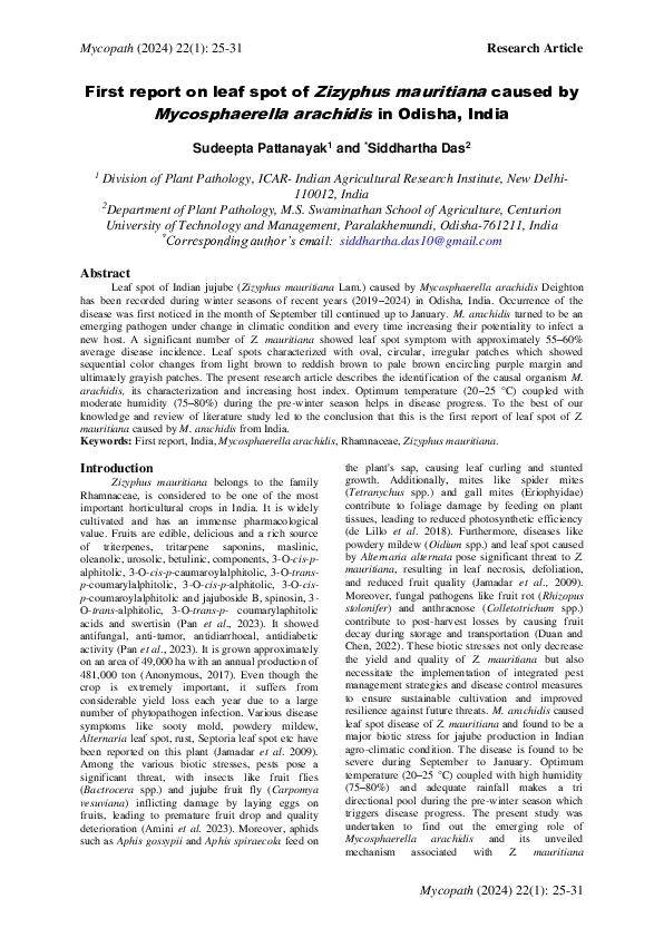 (PDF) First report on leaf spot of Zizyphus mauritiana caused by ...