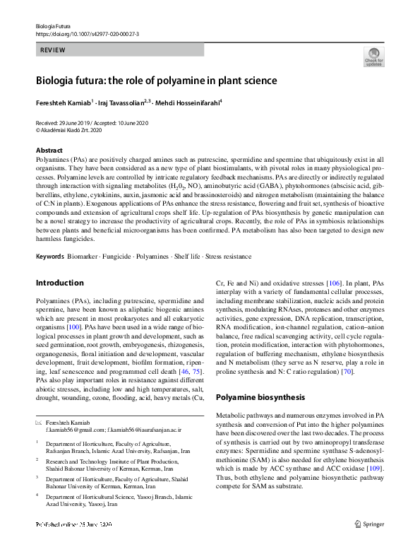 (PDF) Biologia futura: the role of polyamine in plant science