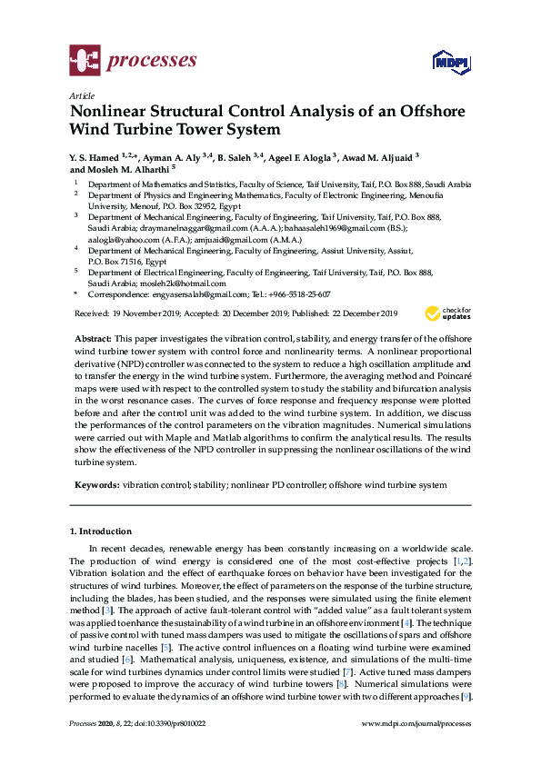 (PDF) Nonlinear Structural Control Analysis of an Offshore Wind Turbine Tower System