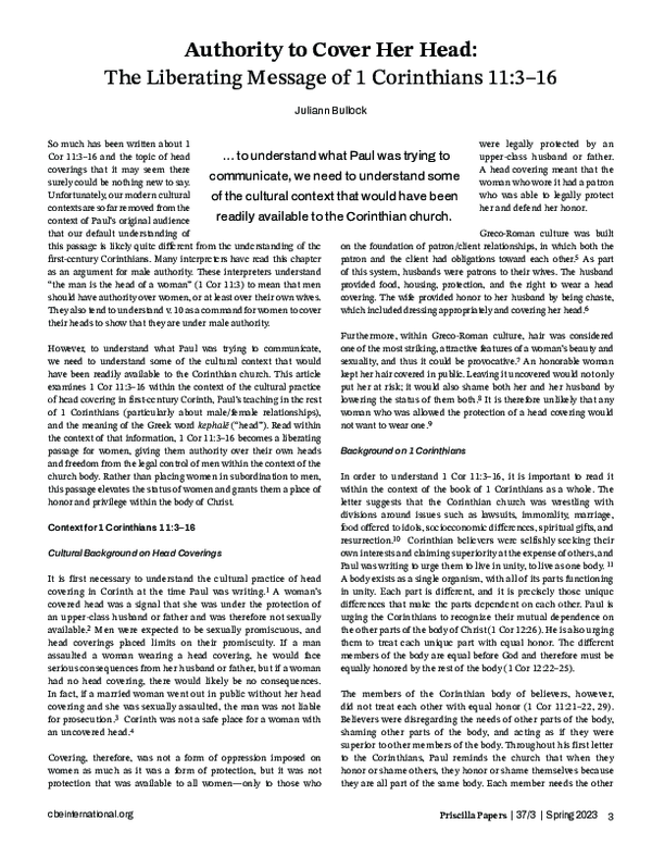 (PDF) Authority to Cover Her Head: The Liberating Message of 1 ...
