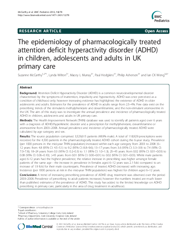 (PDF) The epidemiology of pharmacologically treated attention deficit ...