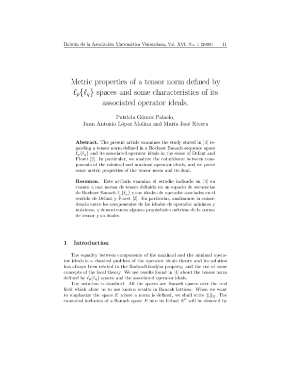 (PDF) Metric properties of a tensor norm defined by lp {lq} spaces and some characteristics of ...