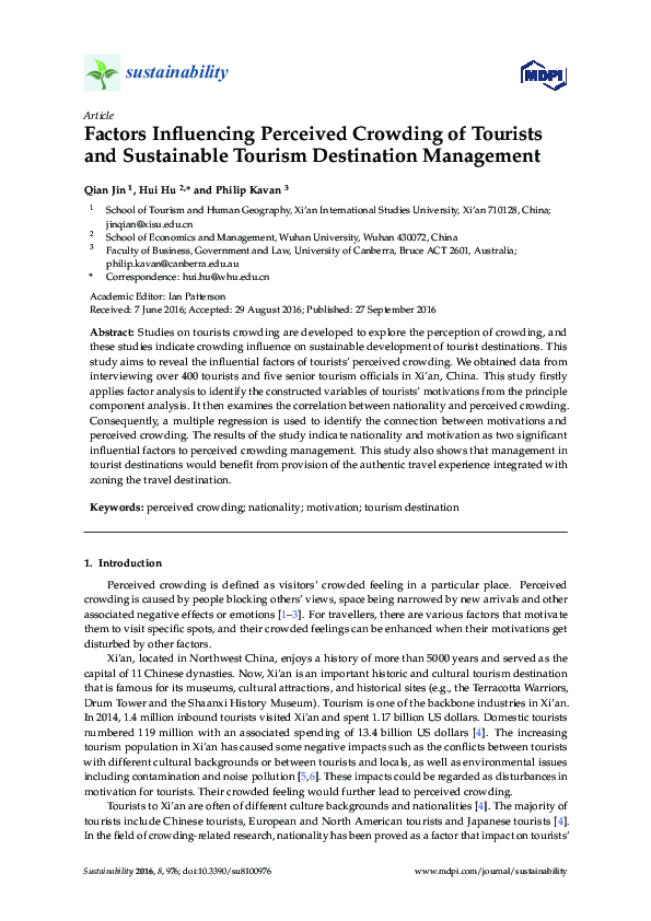 (PDF) Factors Influencing Perceived Crowding of Tourists and ...