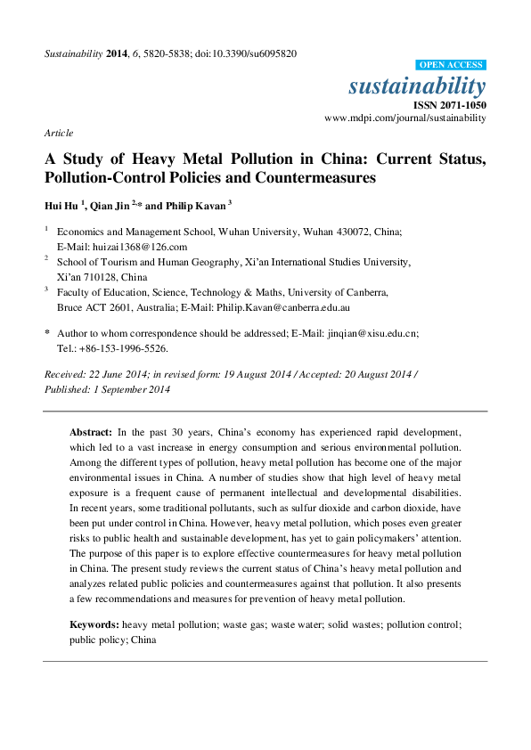 (PDF) A Study of Heavy Metal Pollution in China: Current Status ...