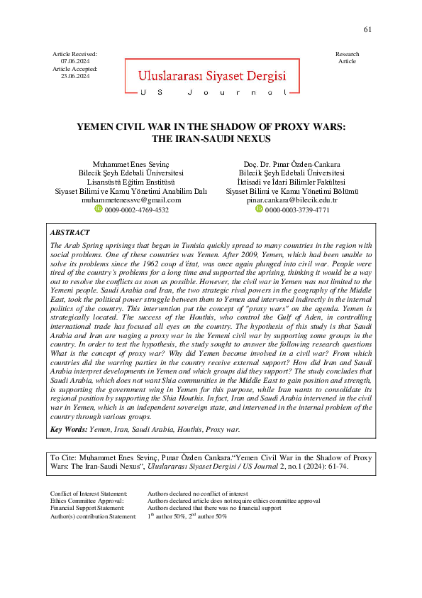 (PDF) YEMEN CIVIL WAR IN THE SHADOW OF PROXY WARS: THE IRAN-SAUDI NEXUS