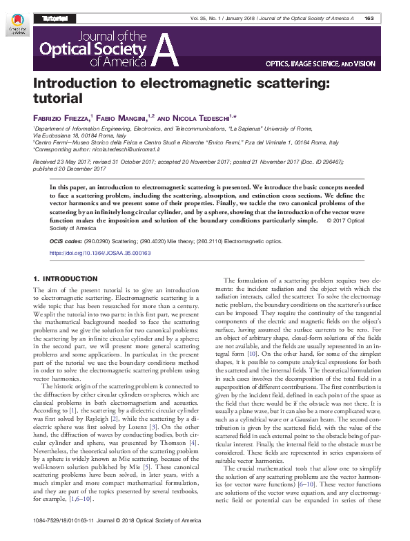 (PDF) Introduction to electromagnetic scattering: tutorial