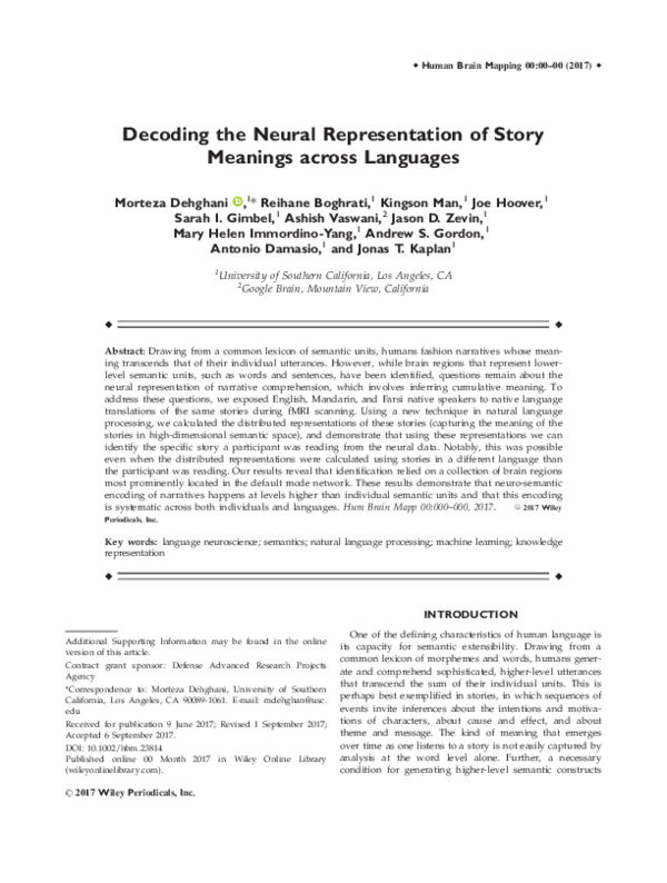 (PDF) Decoding the neural representation of story meanings across languages