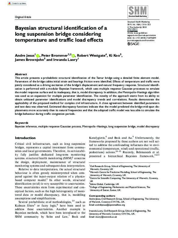Pdf Bayesian Structural Identification Of A Long Suspension Bridge