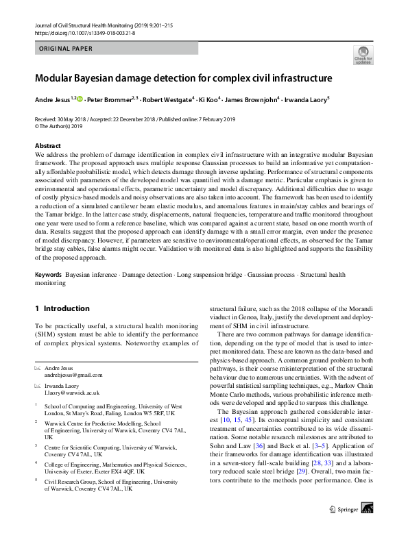 (PDF) Modular Bayesian damage detection for complex civil infrastructure