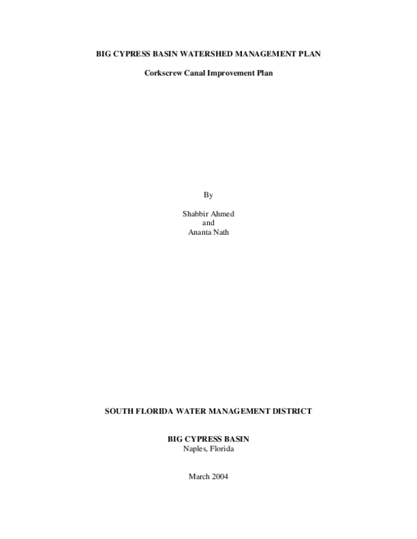 (PDF) BIG CYPRESS BASIN WATERSHED MANAGEMENT PLAN Corkscrew Canal ...