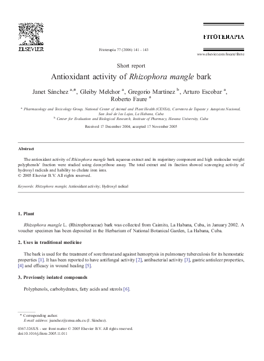 (PDF) Antioxidant activity of Rhizophora mangle bark