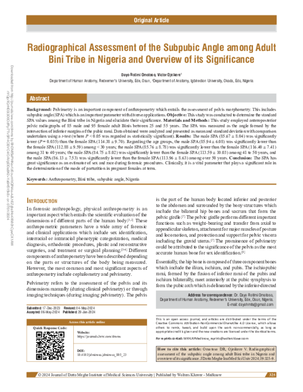 (PDF) Radiographical Assessment of the Subpubic Angle among Adult Bini ...