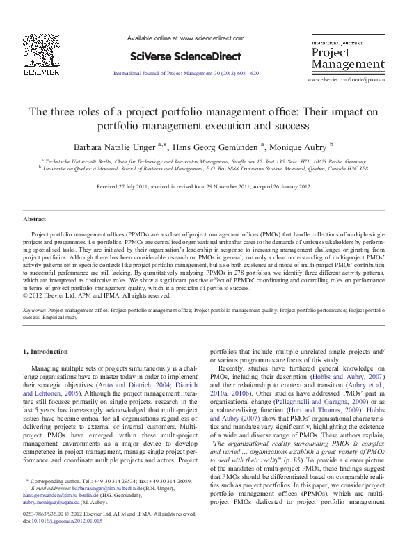 (PDF) The three roles of a project portfolio management office: Their ...